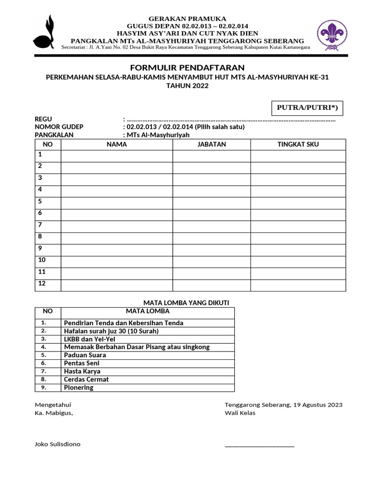 Formulir Pendaftaran Peserta | PDF