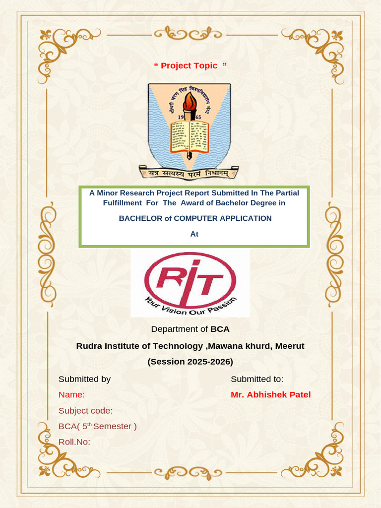 Front Page For Minor Project | PDF