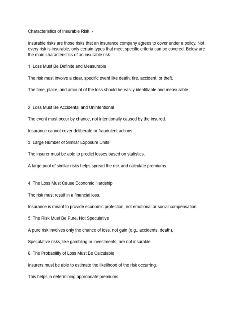Characteristics of Insurable Risk | PDF