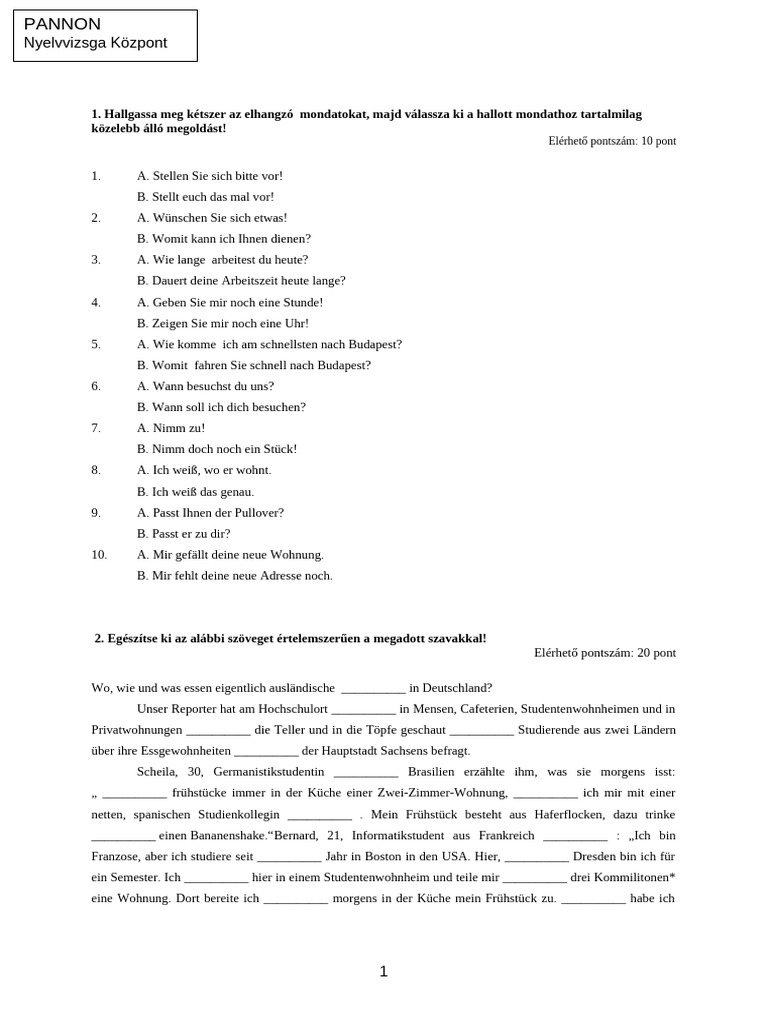B1 - German Test | PDF