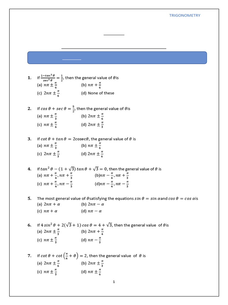 Trigonometric Equations Solutions Guide | PDF | Trigonometry | Chess Theory