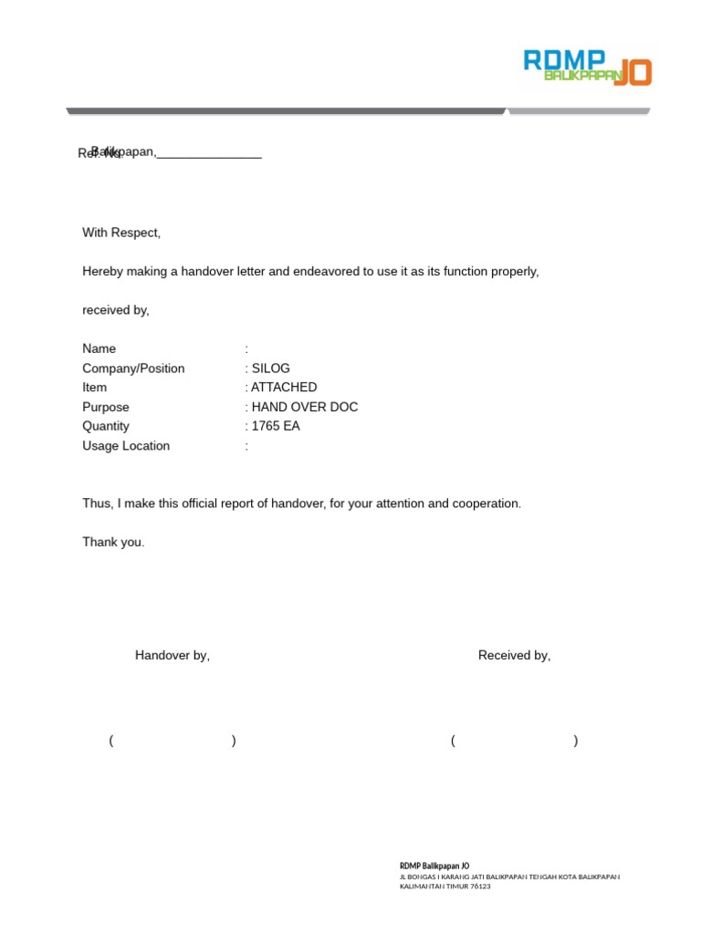 Official Handover Document Template | PDF