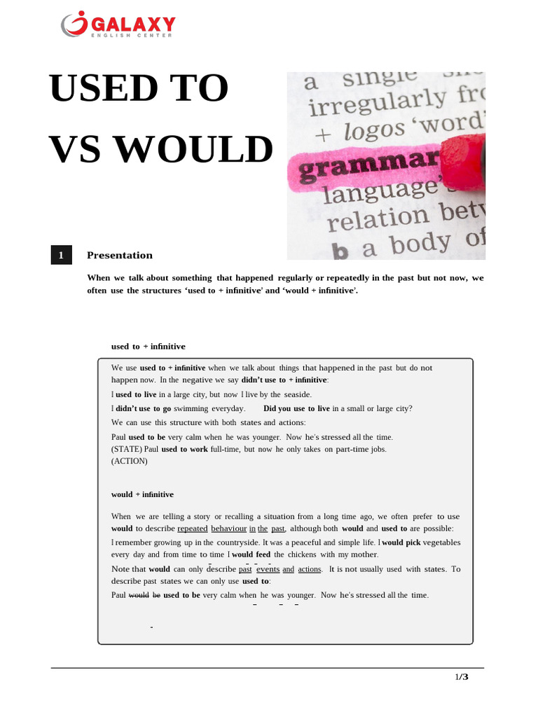 Used to vs Would: Past Habits Explained | PDF | Syntax | Linguistics