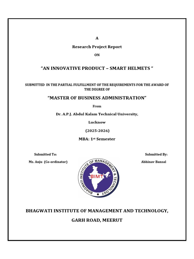Smart Helmets: Innovative Research Report | PDF