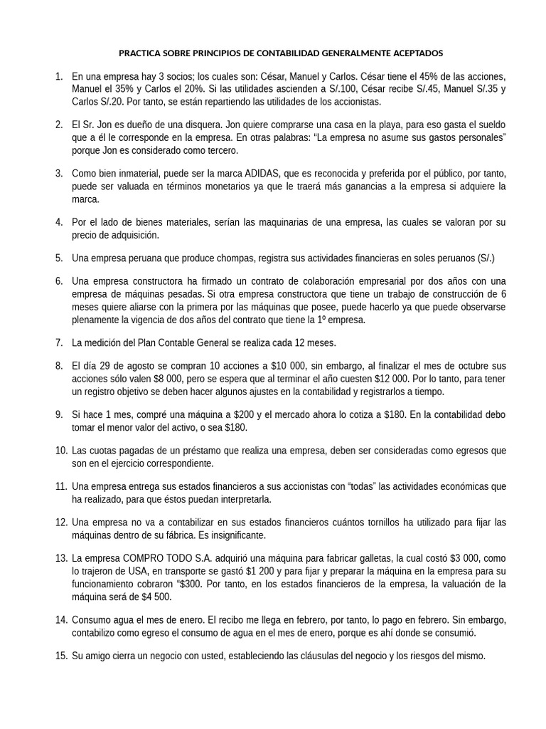 Practica Sobre Pcga | PDF | Contabilidad | Compartir (Finanzas)