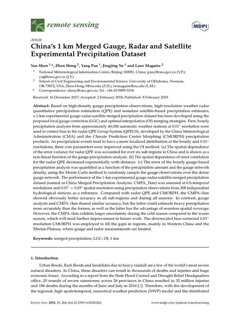 China’s 1 km Merged Precipitation Dataset | PDF | Precipitation | Radar