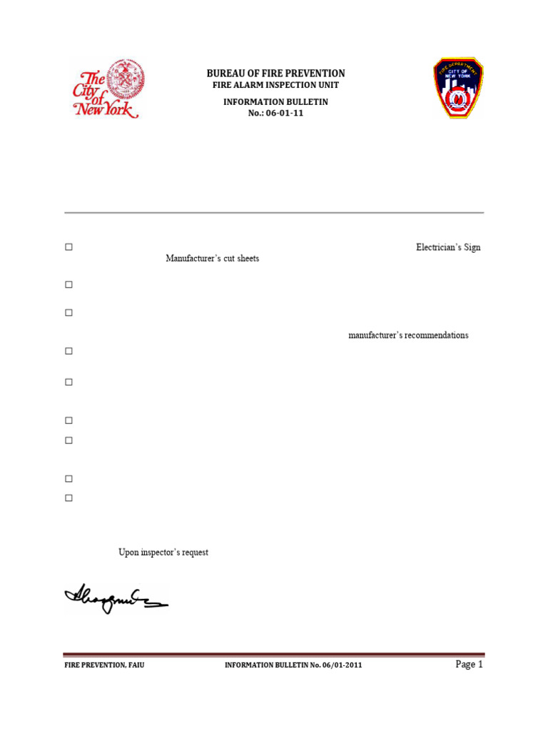 FDNY Inspection Checklist June 2011 | PDF