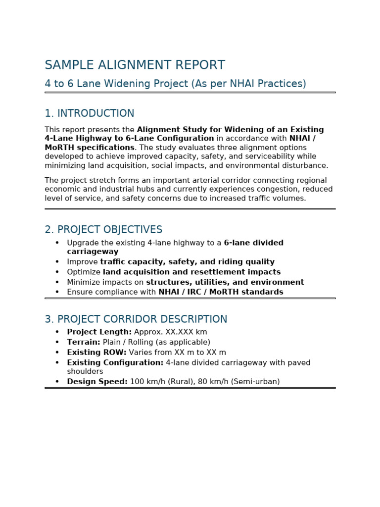 6-Lane Highway Widening Alignment Report | PDF | Traffic | Highway