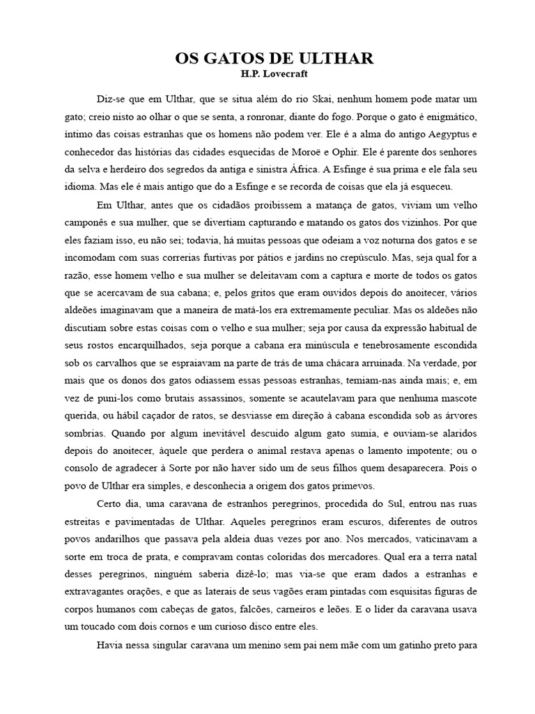 A Proibição da Morte de Gatos em Ulthar | PDF | Gatos