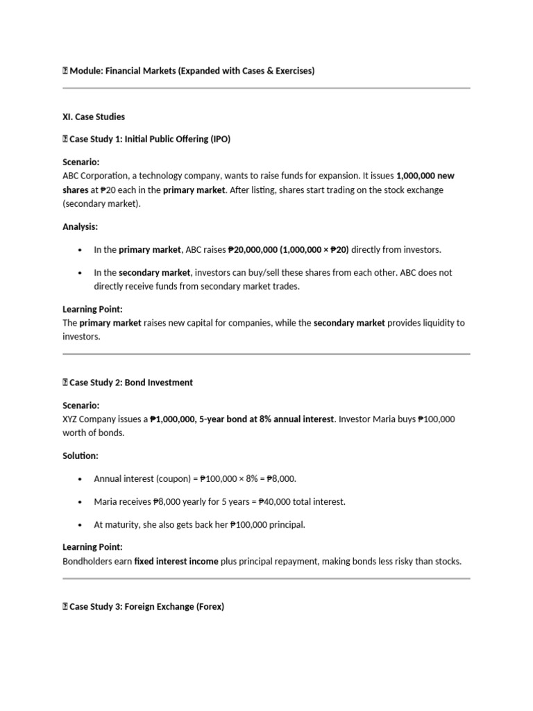 Financial Markets Case Studies & Exercises | PDF | Bonds (Finance ...
