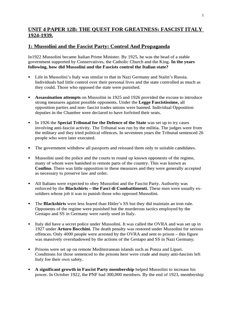 Mussolini's Fascist Control in Italy (1924-1939) | PDF | Benito ...