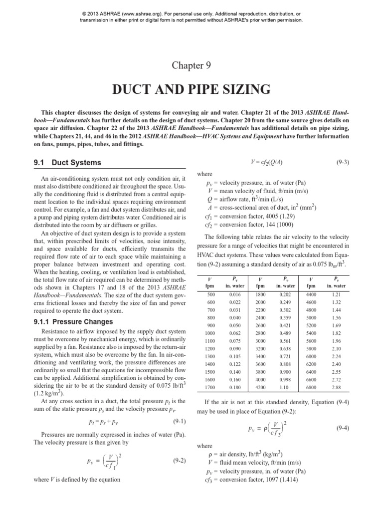 Duct and Pipe Sizing in HVAC Systems | PDF | Duct (Flow) | Pressure