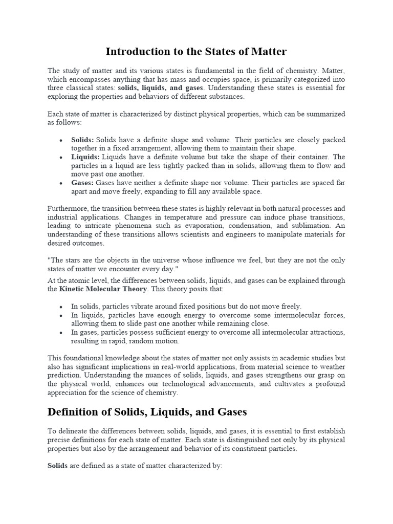 States of Matter: Solids, Liquids, Gases | PDF | Gases | Liquids
