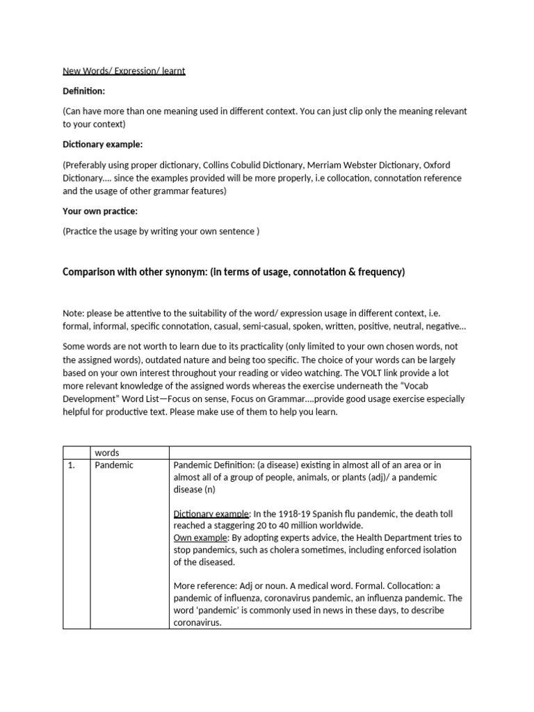 Words or Expressions Learning Format | PDF