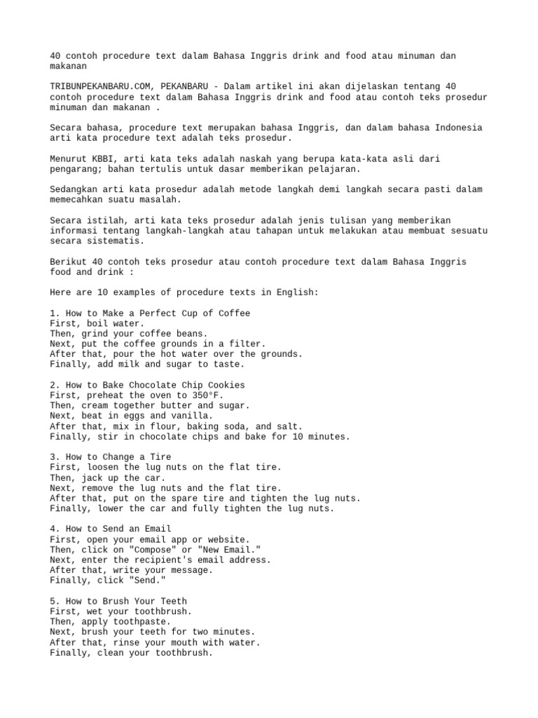 40 Contoh Procedure Text Dalam Bahasa Inggris Drink and Food Atau ...