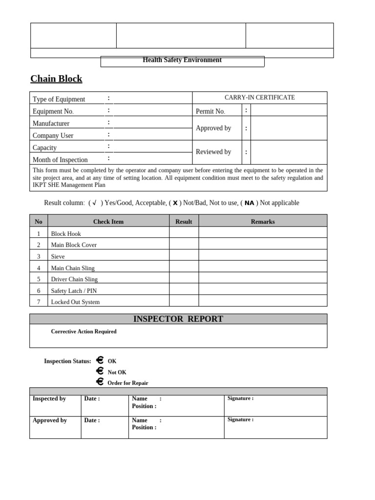 Form Inspection Chainblock-1 | PDF