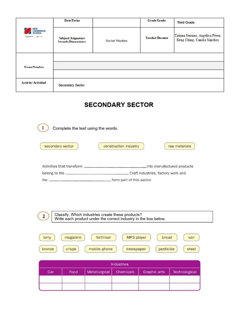 Secondary Sector (Worksheet) | PDF