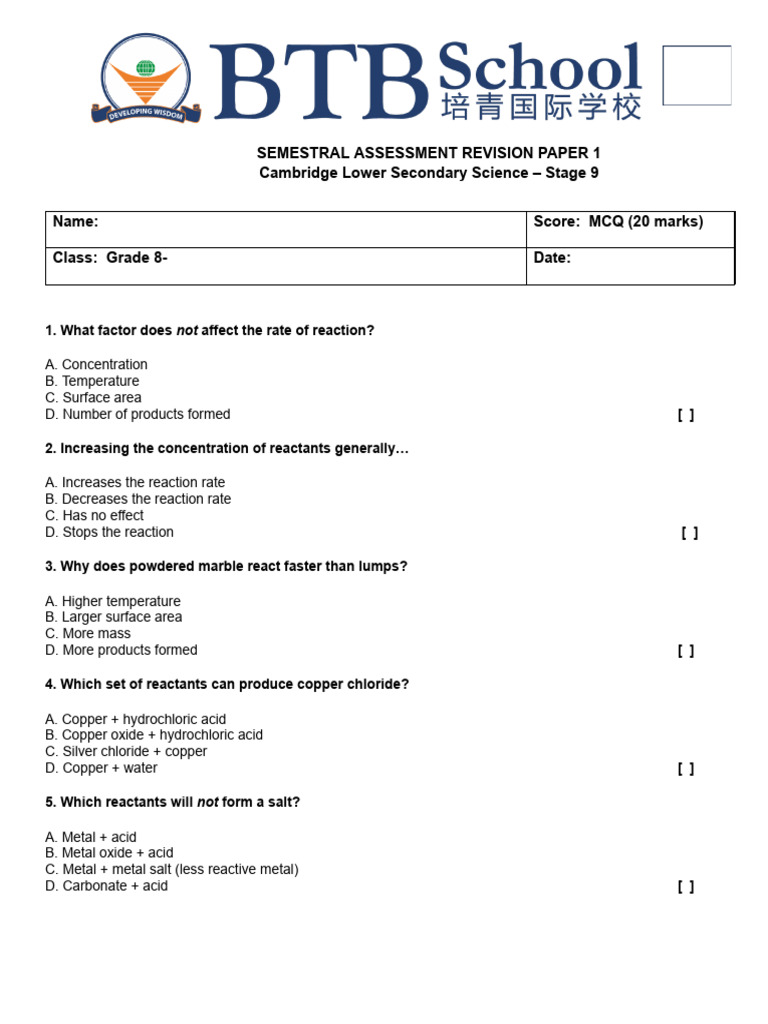 Sa1 Exam Revision Paper 1 | PDF | Chemical Bond | Sulfate