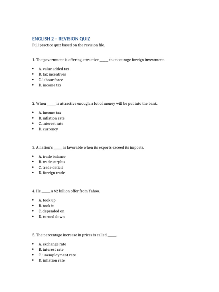 English 2 Quiz From Revision | PDF