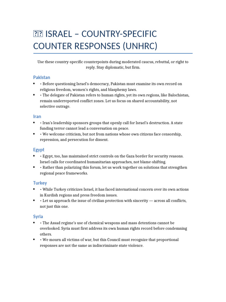 Israel UNHRC Country Wise Counterpoints | PDF