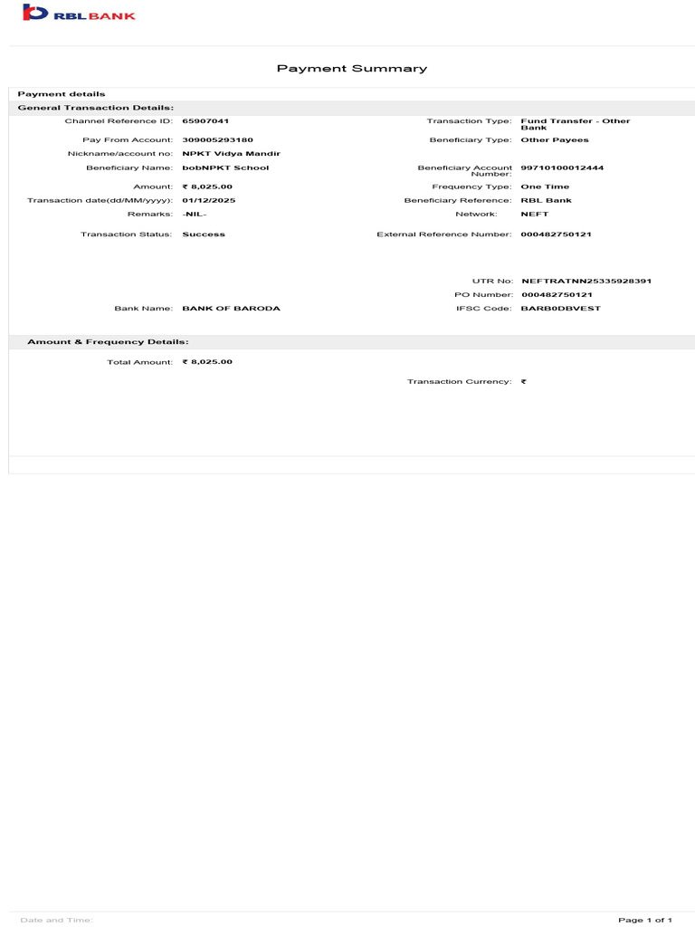 Payment Summary for Fund Transfer | PDF