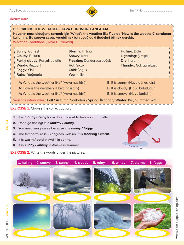 Grade 6 Weather and Emotions Worksheet | PDF | Weather | Meteorology