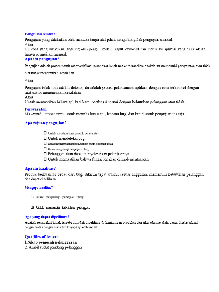 Panduan Lengkap Pengujian Manual Software | PDF