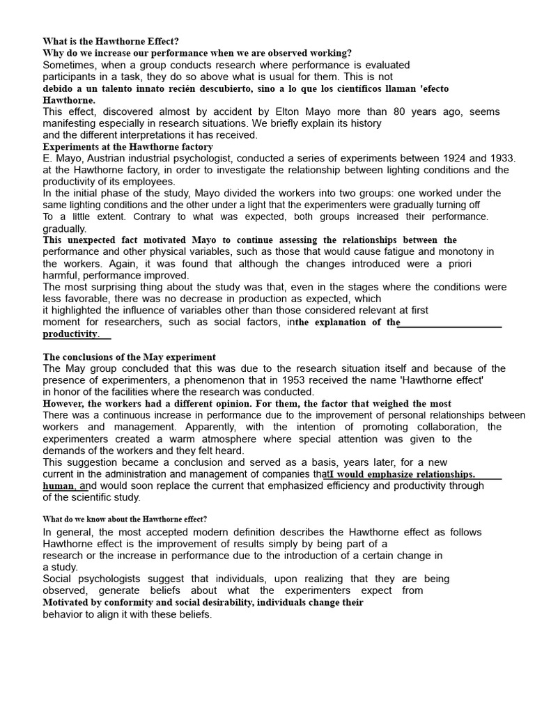 What Is The Hawthorne Effect | PDF | Experiment | Psychology