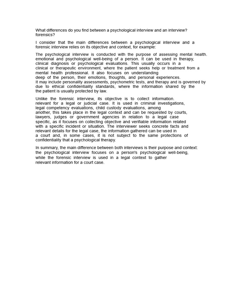 Differences Between A Psychological Interview and A Forensic Interview ...