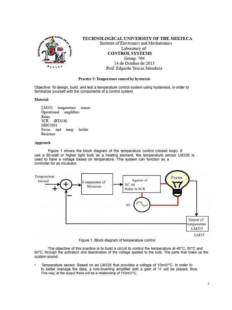 Hysteresis Temperature Control System | PDF | Operational Amplifier ...
