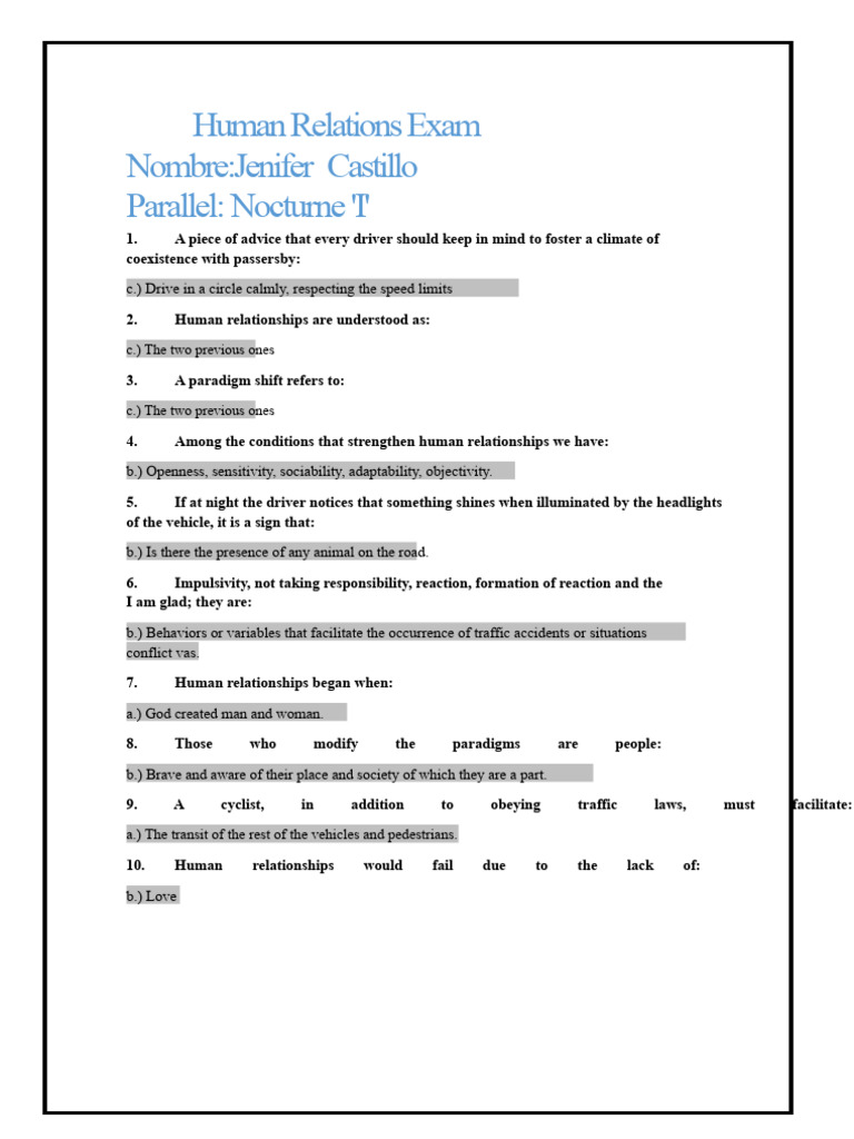 Human Relations Exam | PDF