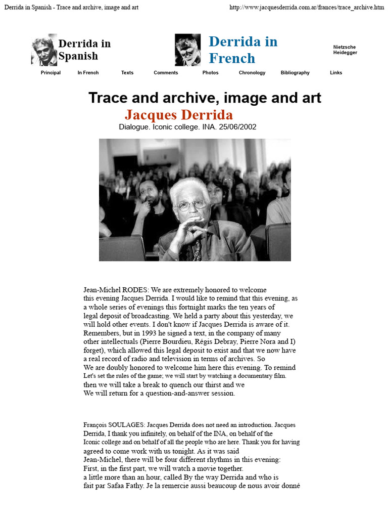 Trace and Archive, Image and Art | PDF | Jacques Derrida | Image