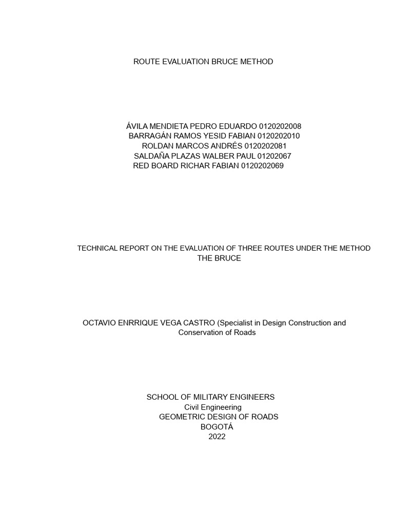 Report On Route Evaluation by The Bruce Method | PDF