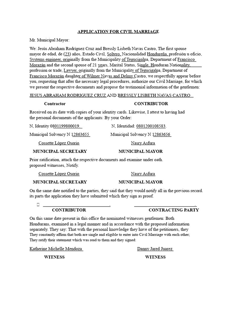 Civil Marriage Application Process in Honduras | PDF | Social ...