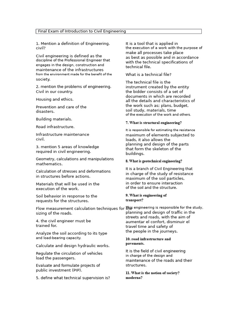 Final Exam in Introduction To Civil Engineering | PDF | Bending | Civil ...