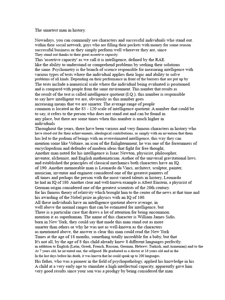 The Smartest Man in History: IQ Insights | PDF | Intelligence ...