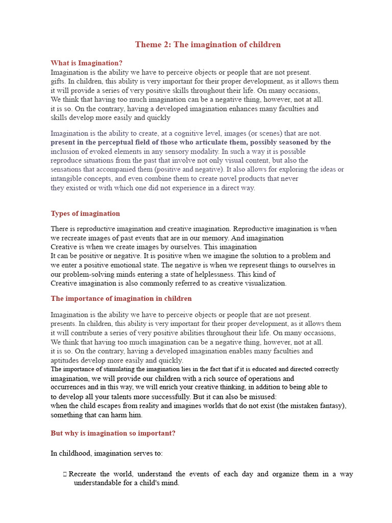 Theme 2 The Imagination in Children | PDF | Imagination | Perception