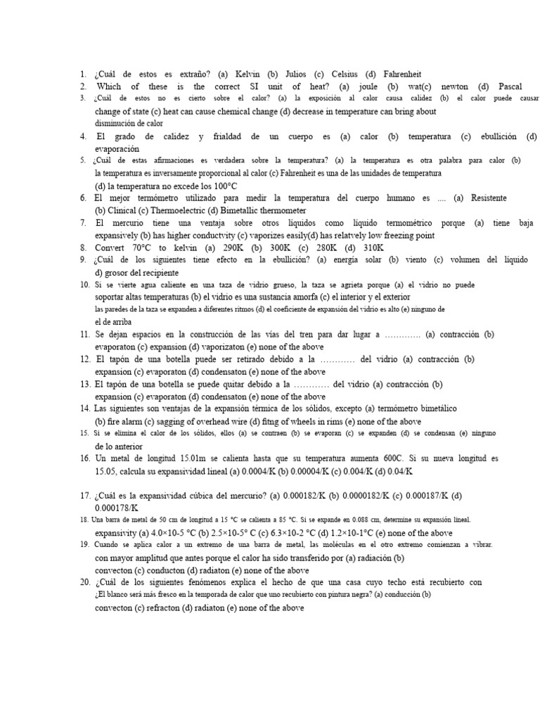 Examen SS1 | PDF | Temperatura | Calor