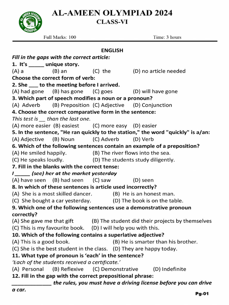 Class VI Paper | PDF
