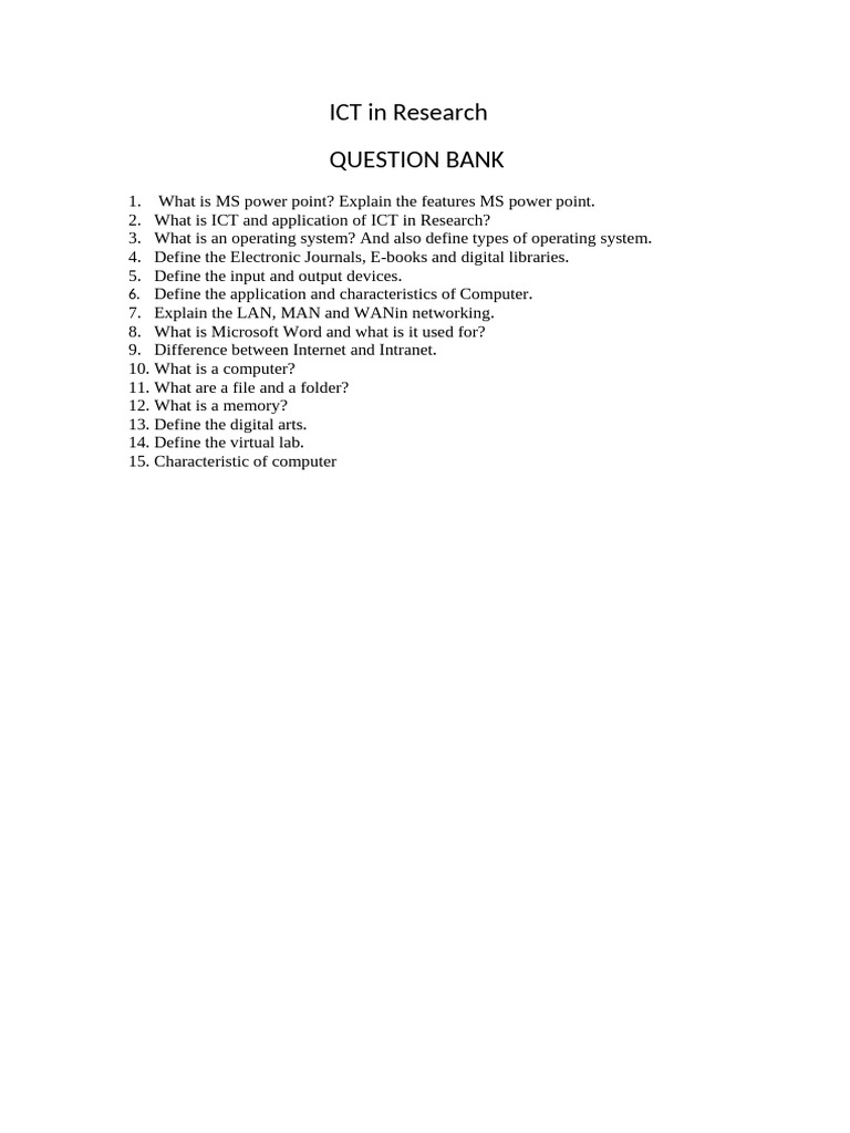 ICT in Research Question Bank | PDF