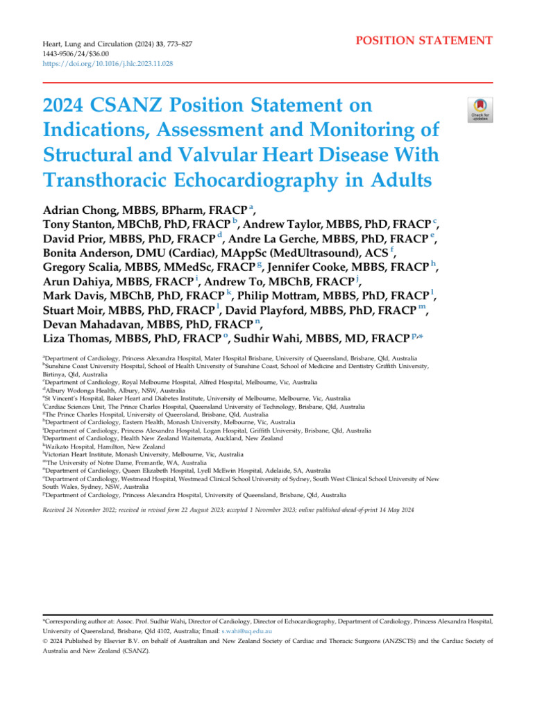 2024 CSANZ Position Statement On Indications Assessment and Monitoring ...