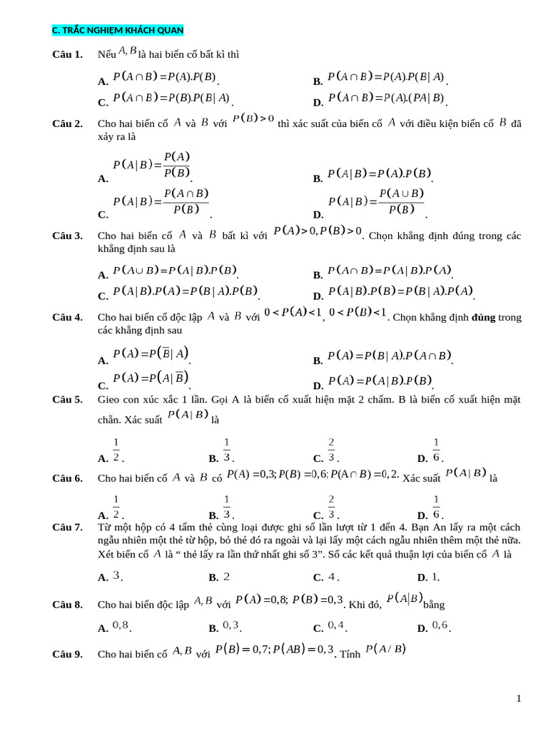 C. Trac Nghiem Khach Quan - CH | PDF