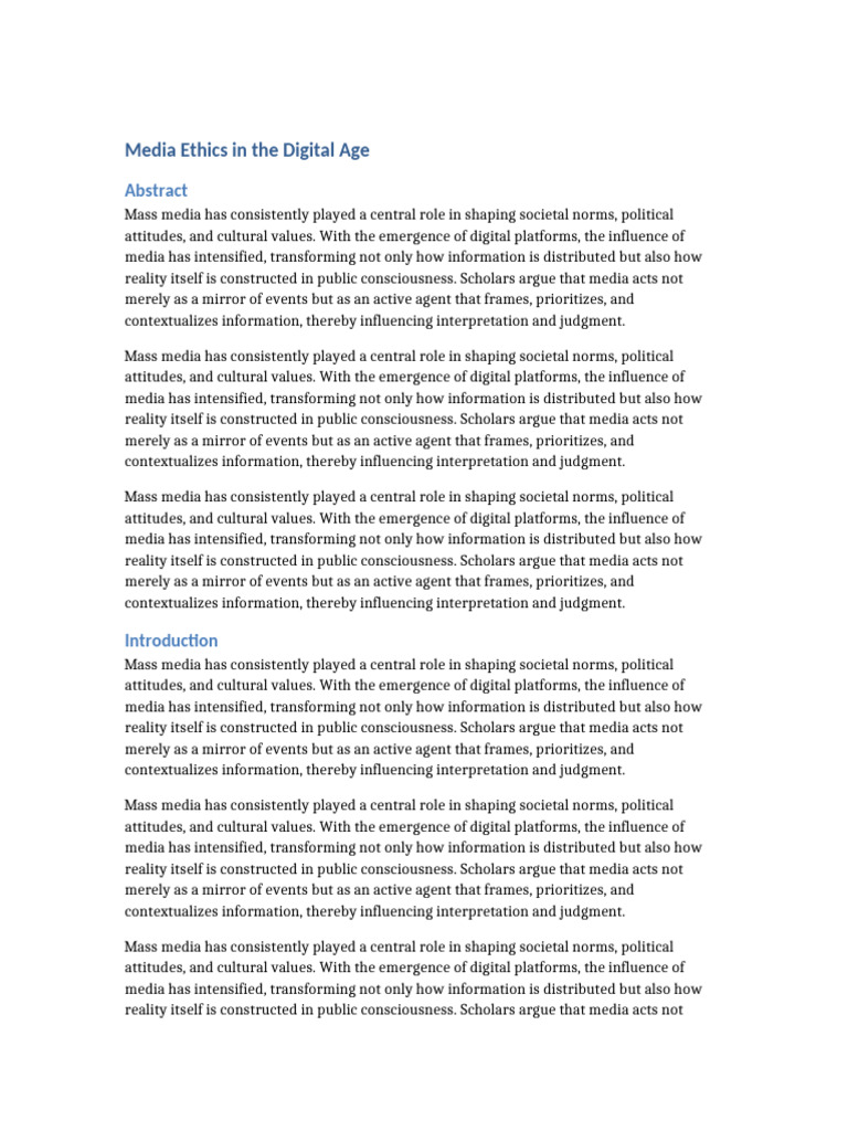 Media Ethics in the Digital Era | PDF | Information | Reality