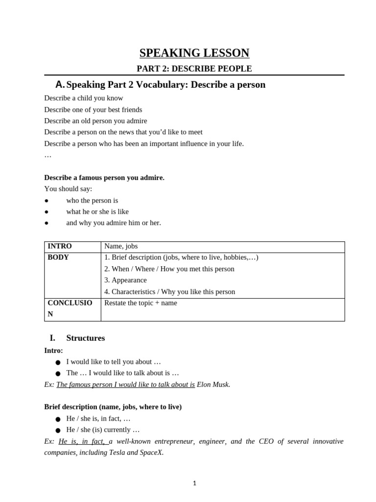 Speaking Lesson: Describing People | PDF | Space X