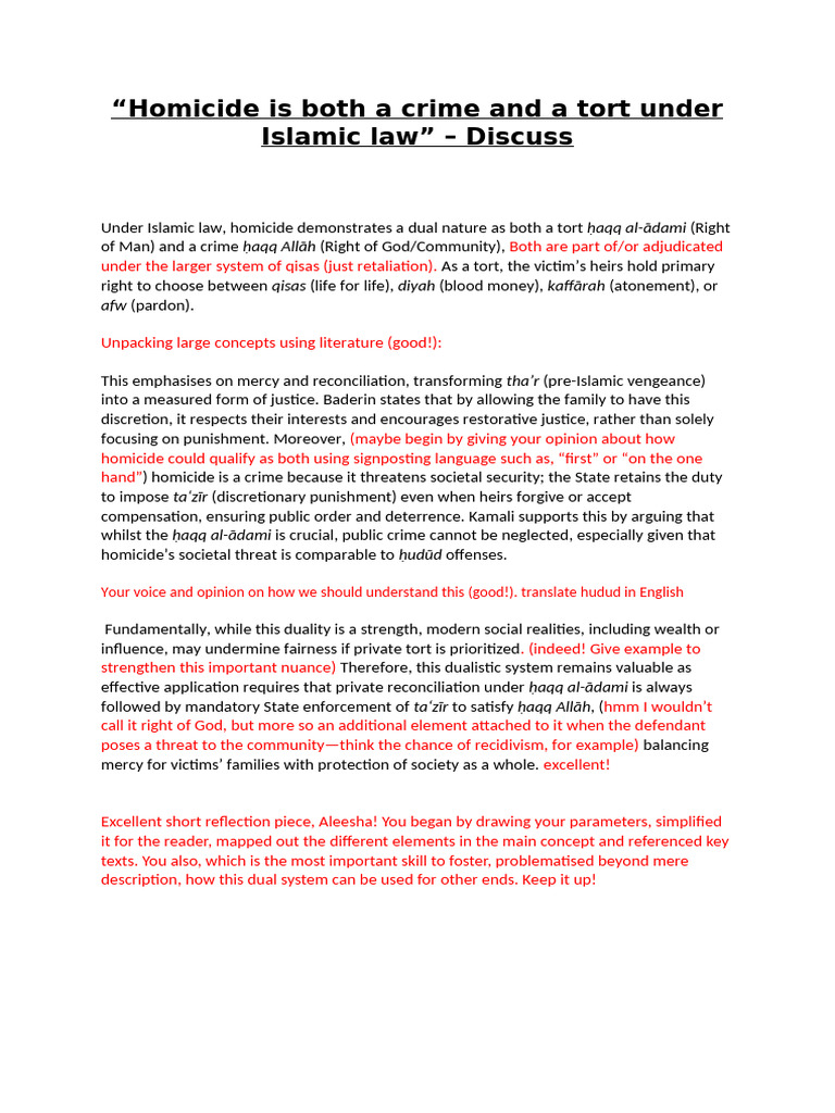Homicide in Islamic Law: Crime and Tort | PDF | Justice | Crime & Violence