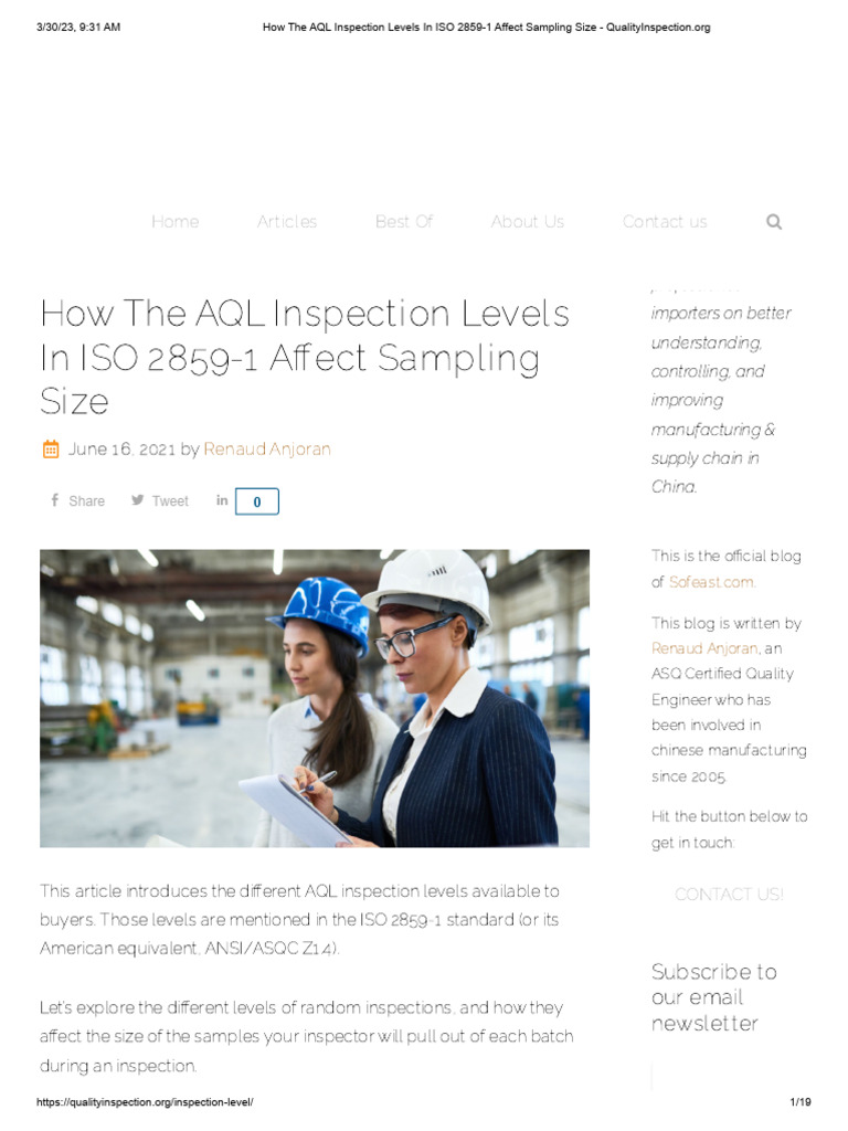 How The AQL Inspection Levels in ISO 2859-1 Affect Sampling Size | PDF ...
