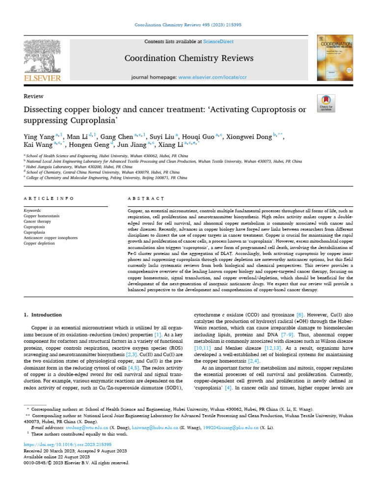 5-Review-高影响因子-Dissectingcopper Biology and Cancertreatment ...