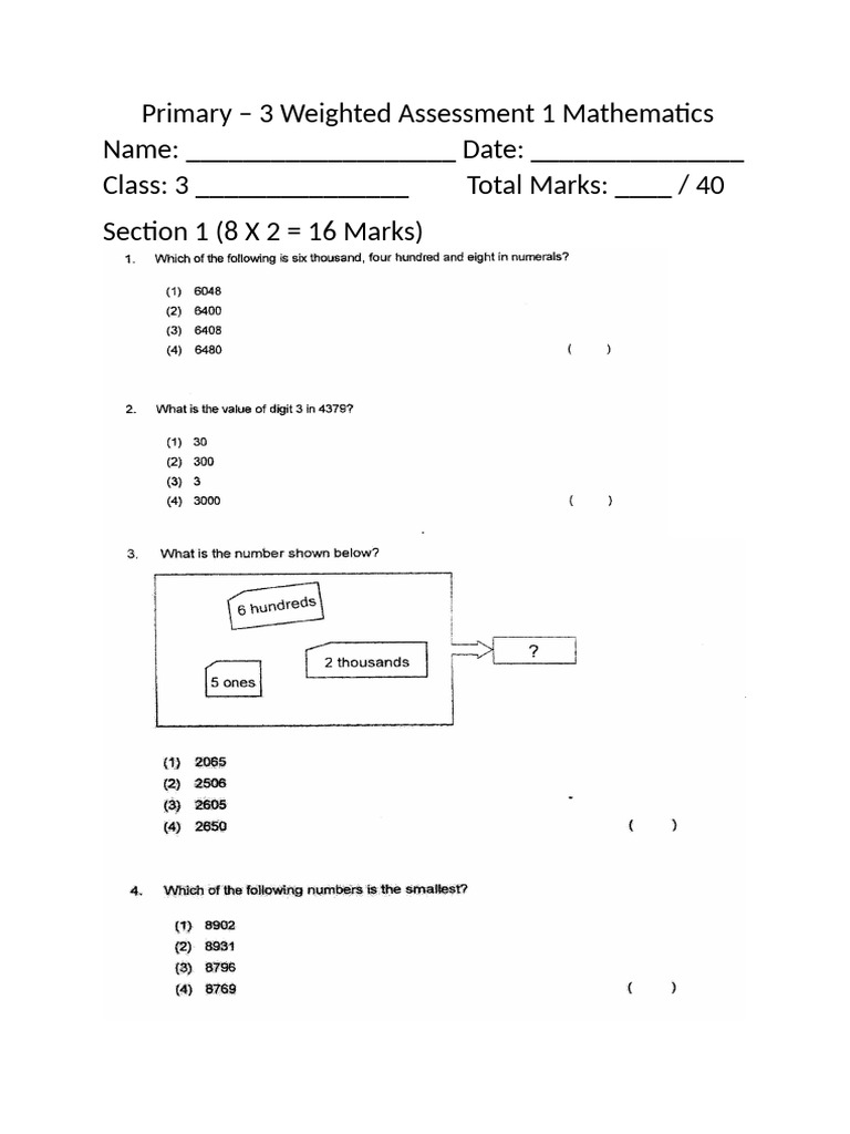 3rd Grade Mathematics Assessment | PDF