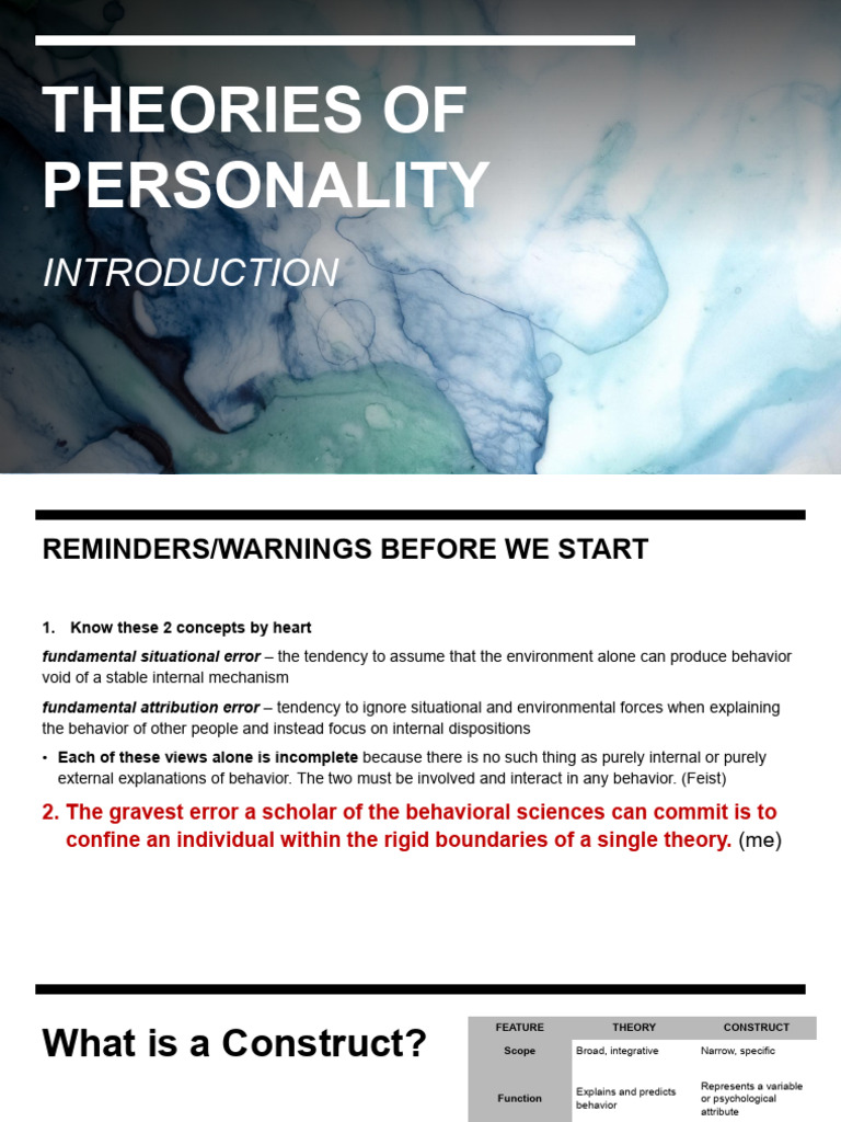 Theories of Personality Lessons 1-4 | PDF | Extraversion And ...