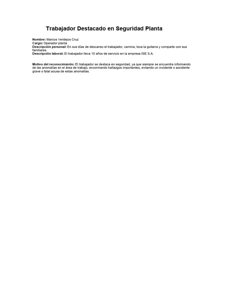 Trabajador Destacado | PDF